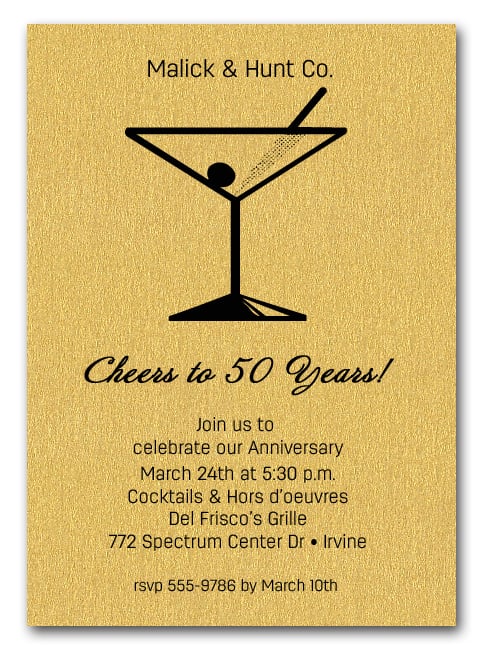 Martini On Shimmery Gold Business Cocktail Party Invitations Martini On Shimmery Gold Business Cocktail Party Invitations