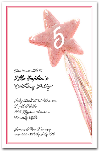 Pink Star Magic Wand Birthday Party Invitations