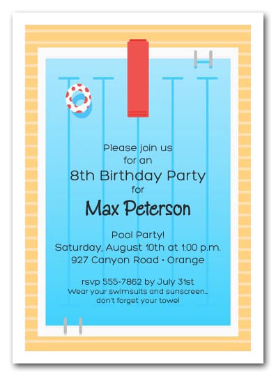 Swimming Pool Deck Party Invitations