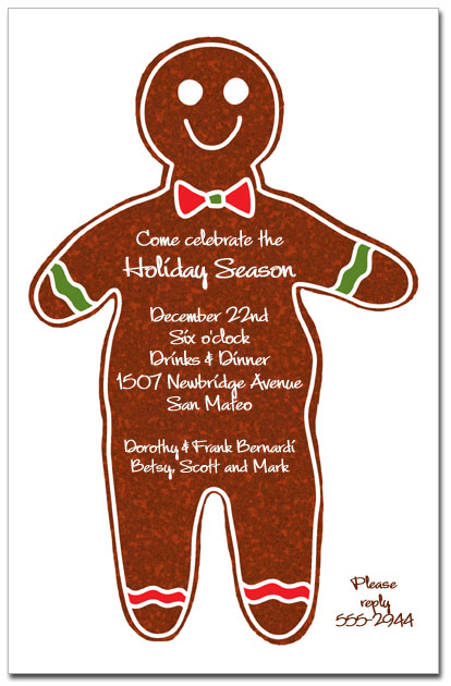 Gingerbread Man Invitation, Christmas Cookie Party Invitations
