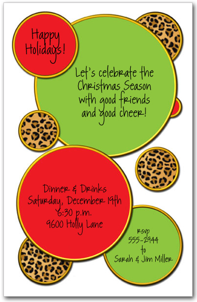 Red Green & Cheetah Circles Invitation, Christmas Party Invitation