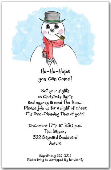 Sammy Snowman Invitations, Christmas Invitations, Holiday Party Invitations