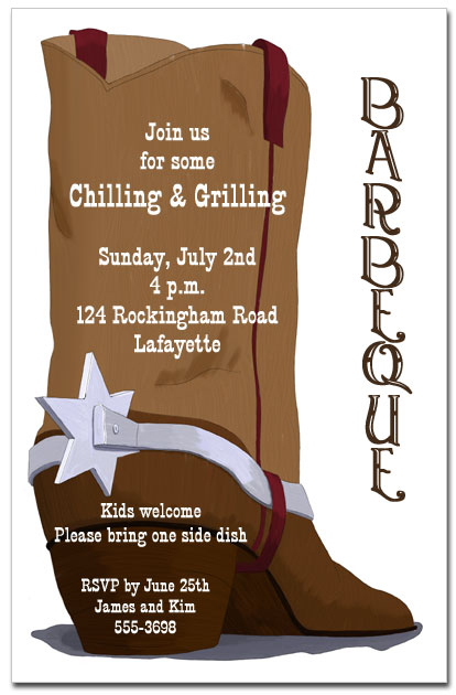 Brown Cowboy Boot Party Invitations, Barbeque Invitations