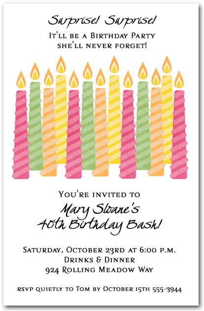 Multicolor Candles Woman's Birthday Party Invitation