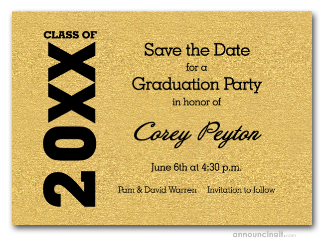 Shimmery Gold Graduation Save the Date Cards
