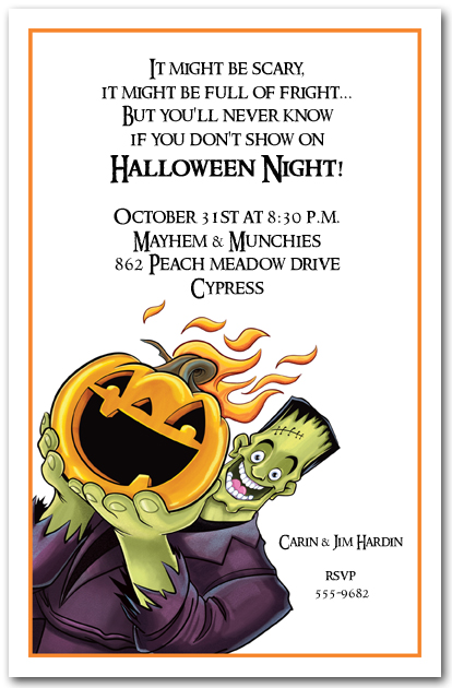 Frankenstein and Jack-o-Lantern Halloween Invitations