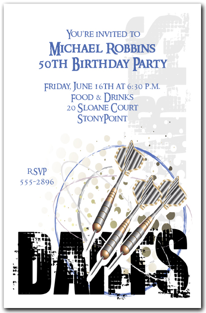 Grunge Sports Darts Invitations, Darts Birthday Invitations