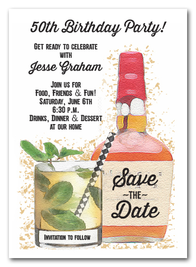 Bourbon Bottle Party Save the Date Cards