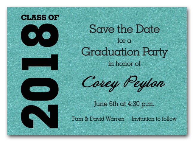 Shimmery Turquoise Graduation Save the Date Cards
