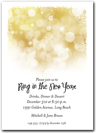 Gold Snowflakes & Stars Party Invitations