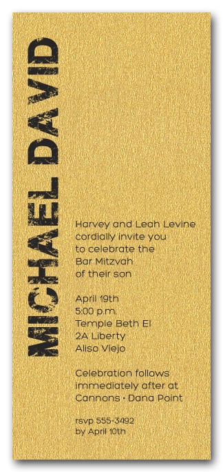 Tall Shimmery Gold Bar Mitzvah Invitations