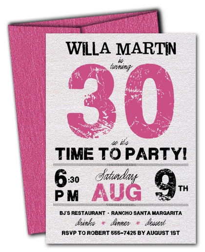 Grunge Hot Pink Time to Party Birthday Invitations