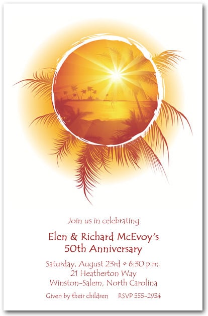 Tropical Sunset on Water Invitations, Tropical Invitations