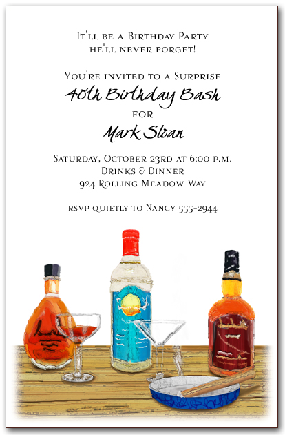 Bar Top Party Invitations, Birthday Invitations