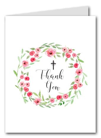 Pink Flower Blooms Wreath Thank You Notes