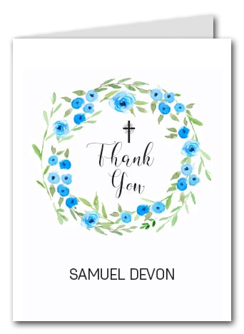 Blue Flower Blooms Wreath Thank You Notes